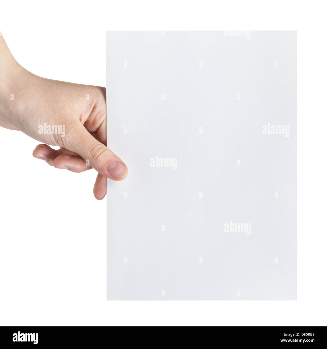 female teen hand holding blank paper a5 sheet, isolated on white Stock ...