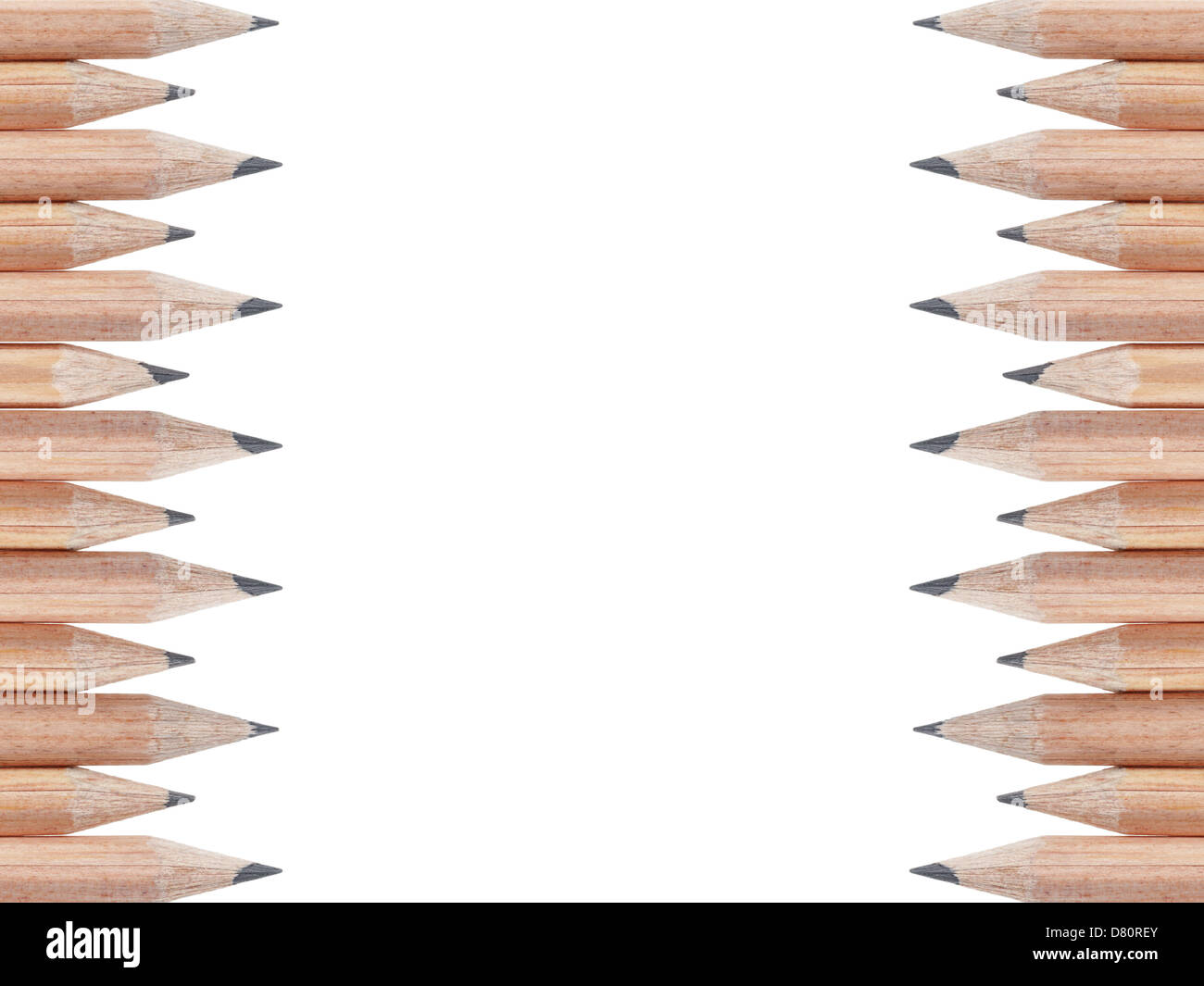 border composition from natural wooden pencils, isolated on white Stock ...