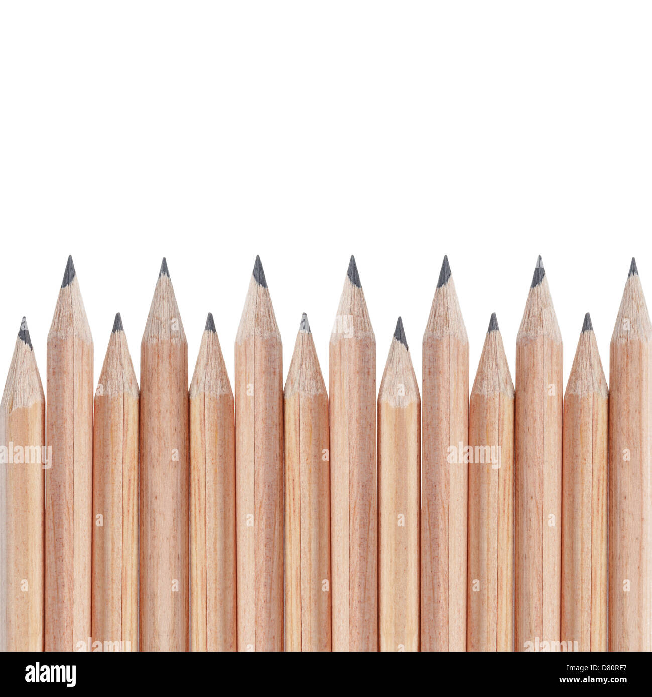 border composition from natural wooden pencils, isolated on white Stock ...