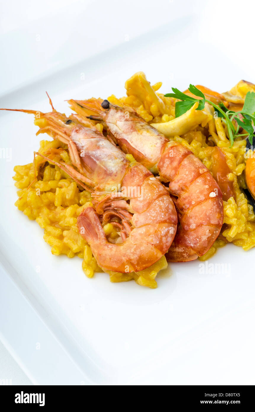 Prawn with rice, called Paella, a typical spanish gastronomy, Spain ...