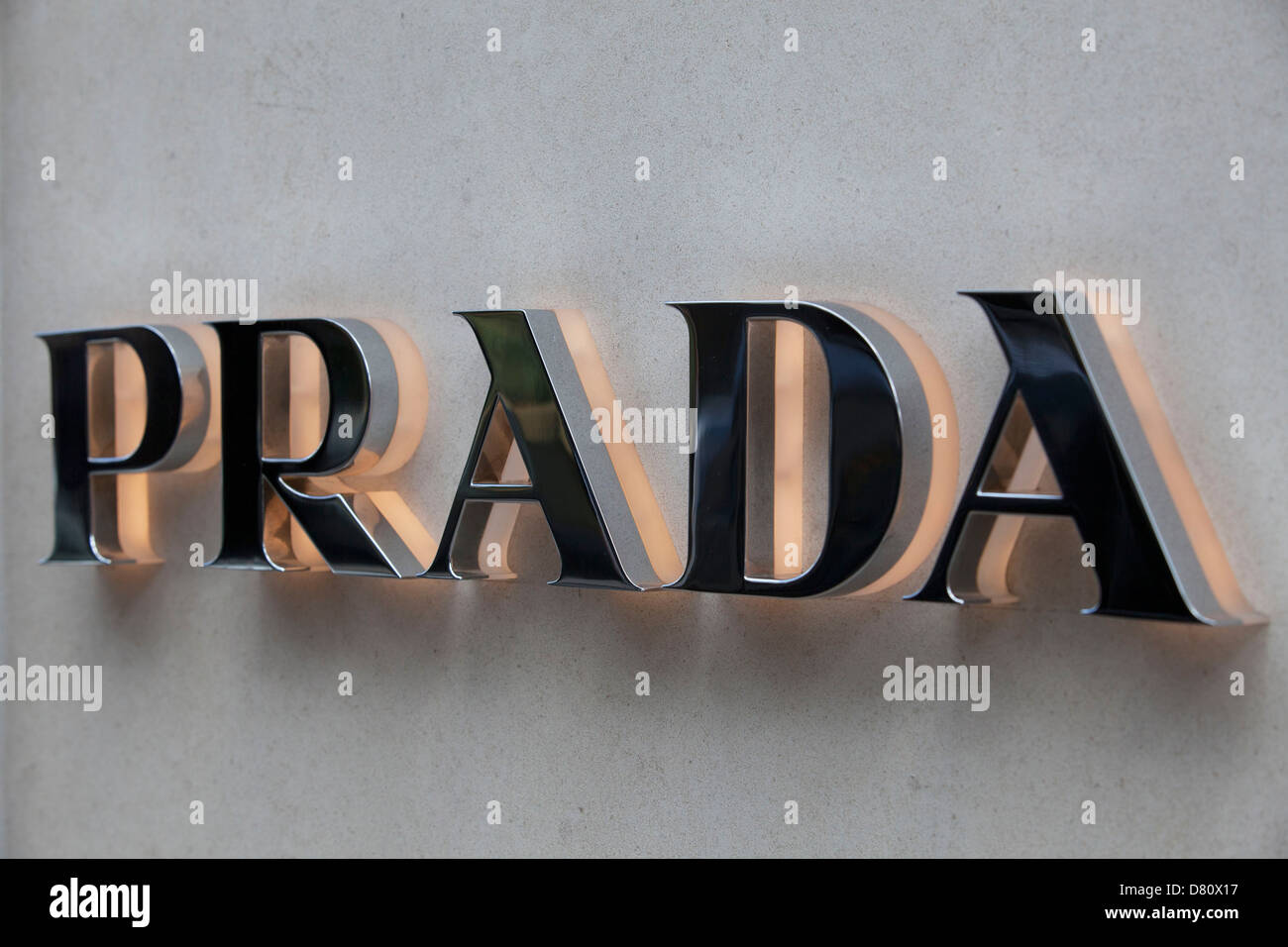 Sign for high end fashion and exclusive brand Prada Stock Photo - Alamy