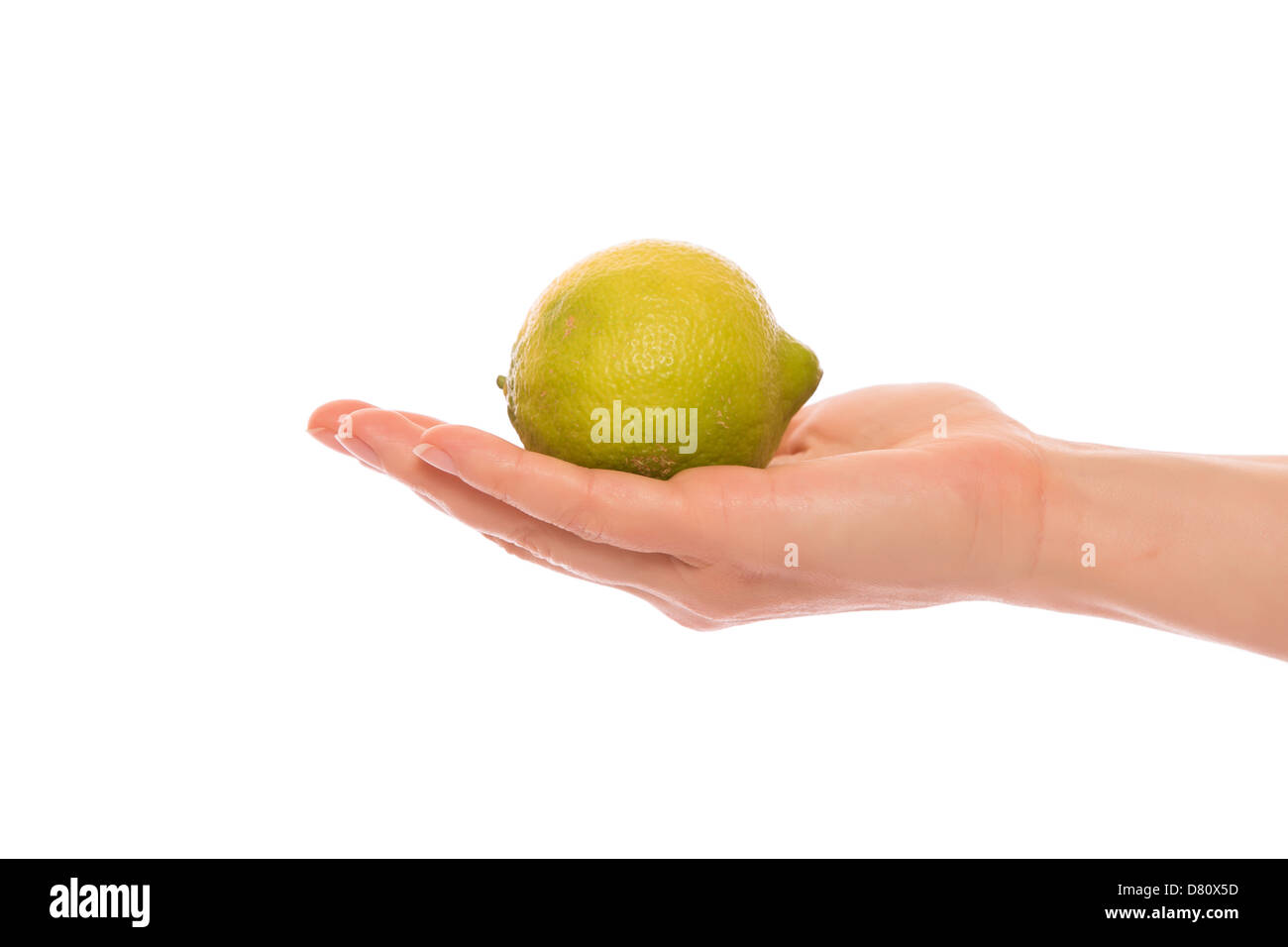 Hand with lemon isolated on white background Stock Photo - Alamy
