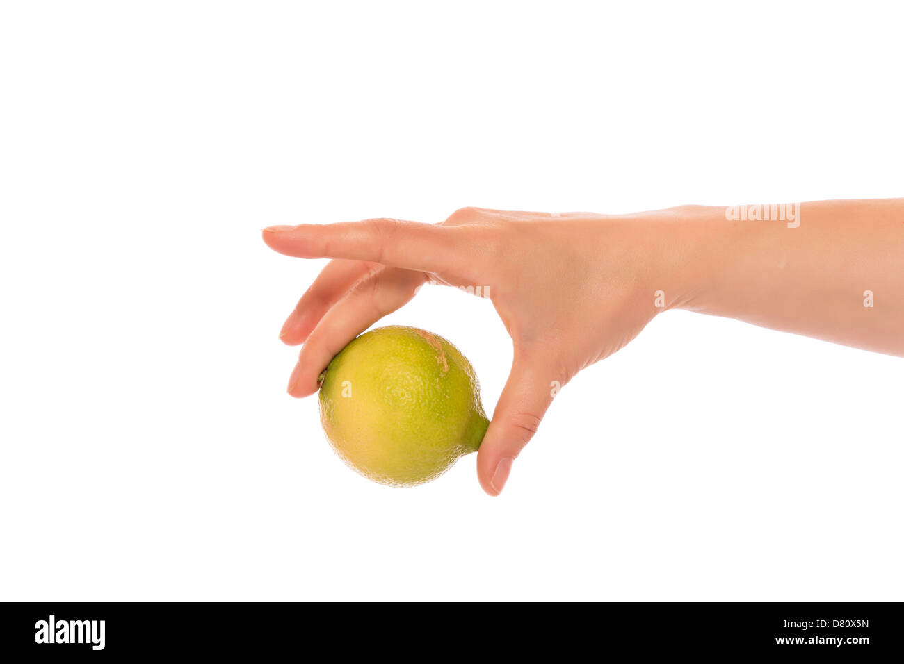Hand with lemon isolated on white background Stock Photo - Alamy