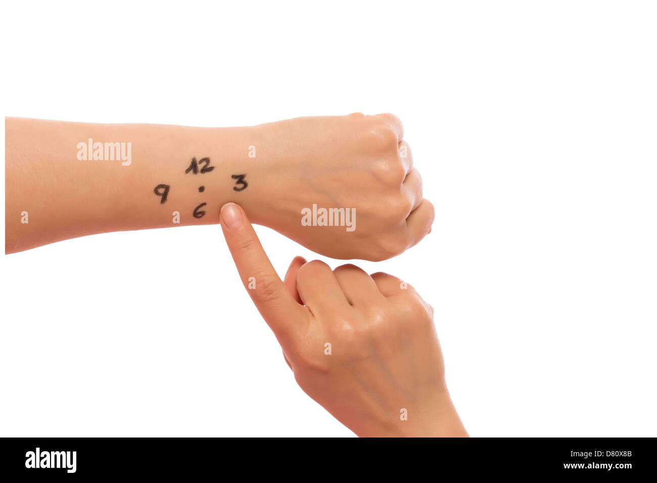 Watch drawn on the arm isolated on white background Stock Photo - Alamy