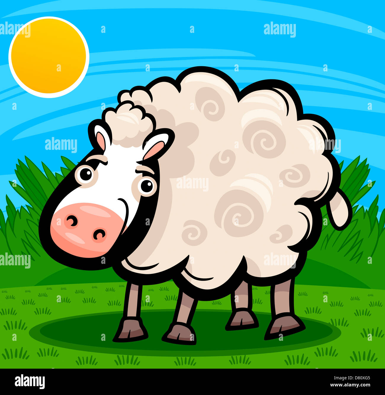 Cartoon Illustration of Cute Sheep Livestock Animal on the Farm Stock ...