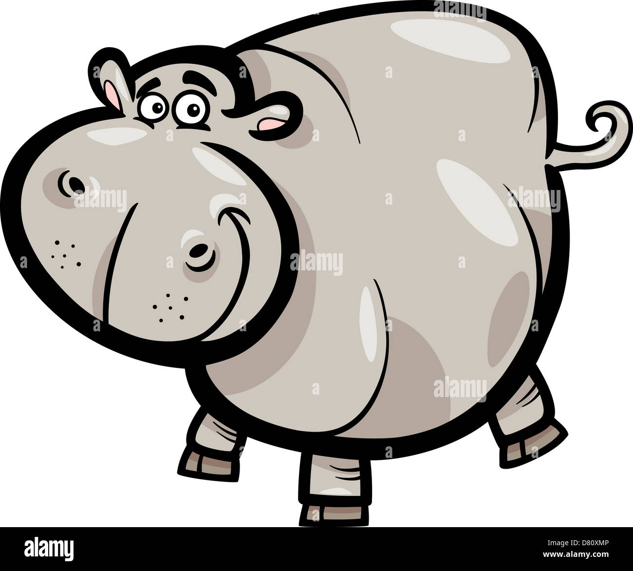 Cartoon Humorous Illustration of Happy Hippo or Hippopotamus Animal ...