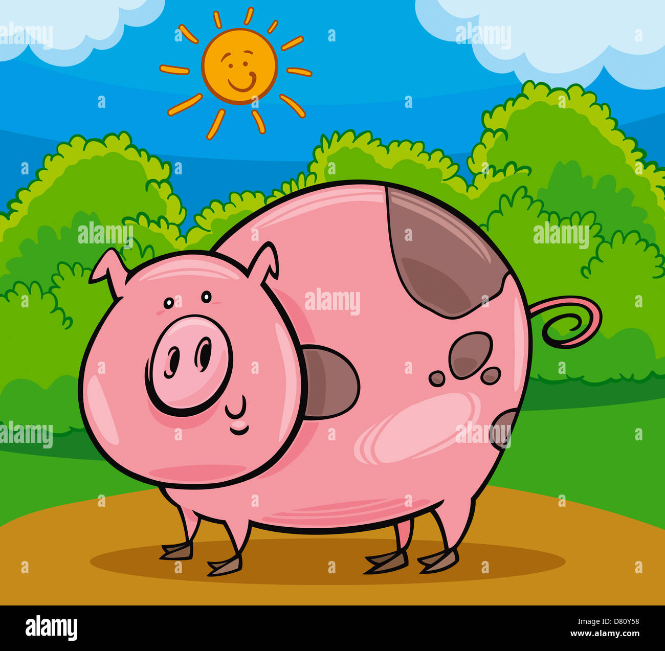 Cartoon Illustration of Happy Pig Farm Livestock Animal Stock Photo - Alamy