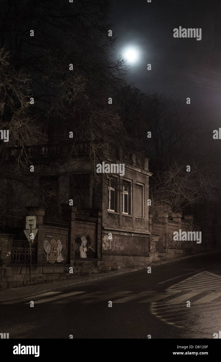 moon over street Stock Photo - Alamy