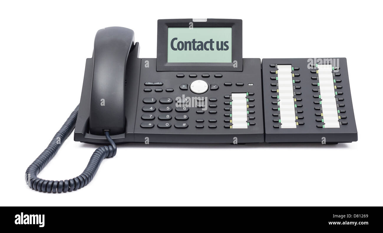 modern business phone on white background with the words -contact us ...