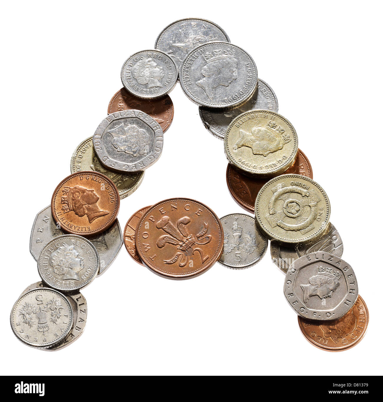 UK Coin font numbers letters words Stock Photo - Alamy