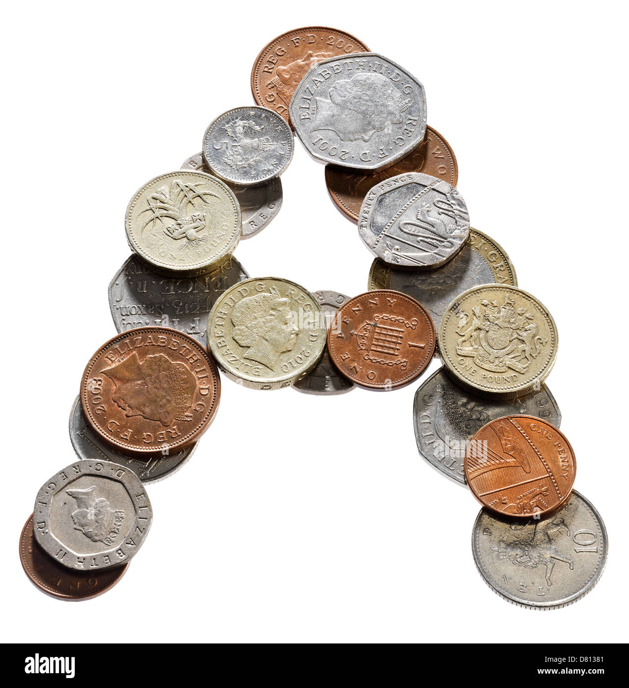 UK Coin font numbers letters words Stock Photo - Alamy