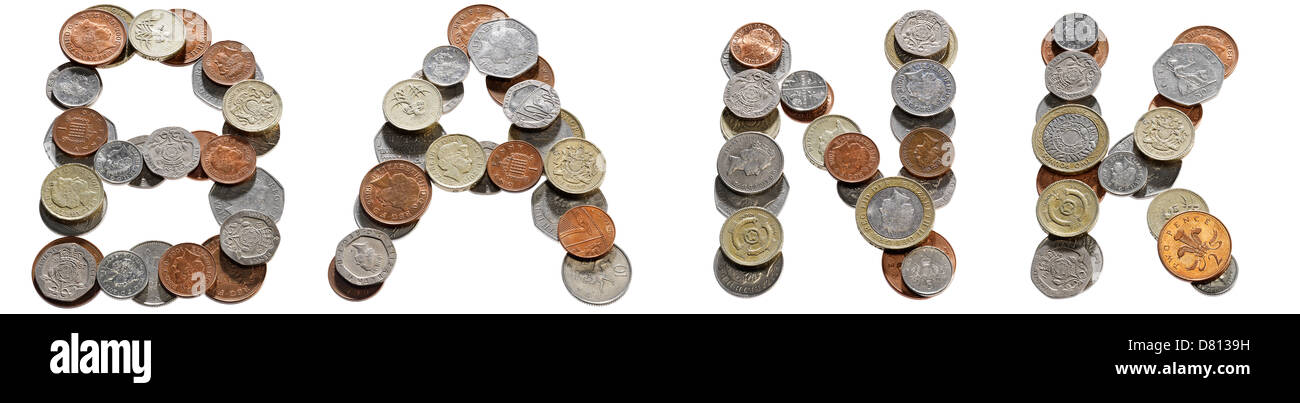 UK Coin font numbers letters words Stock Photo - Alamy