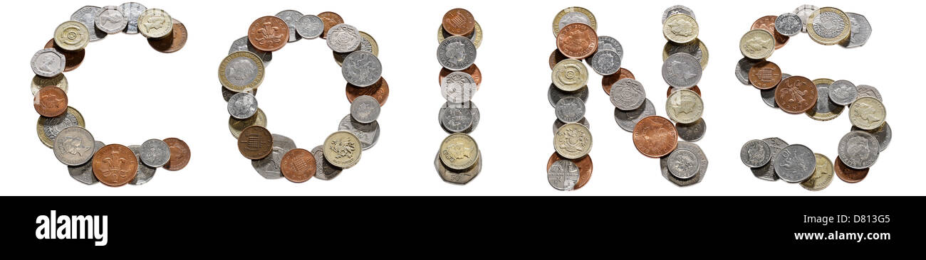 UK Coin font numbers letters words Stock Photo - Alamy