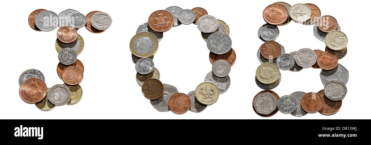 UK Coin font numbers letters words Stock Photo - Alamy