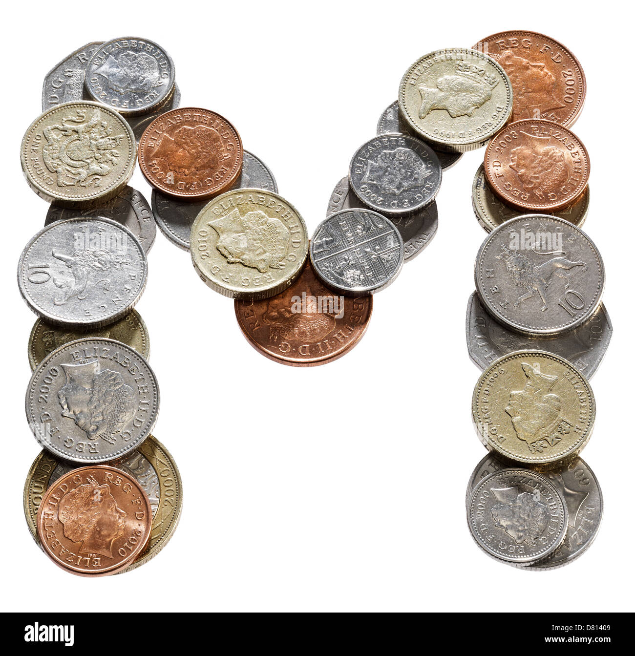 UK Coin font numbers letters words Stock Photo - Alamy