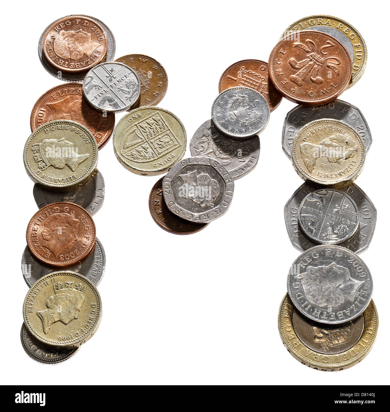 UK Coin font numbers letters words Stock Photo - Alamy