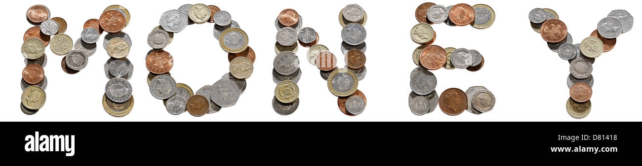 UK Coin font numbers letters words Stock Photo - Alamy