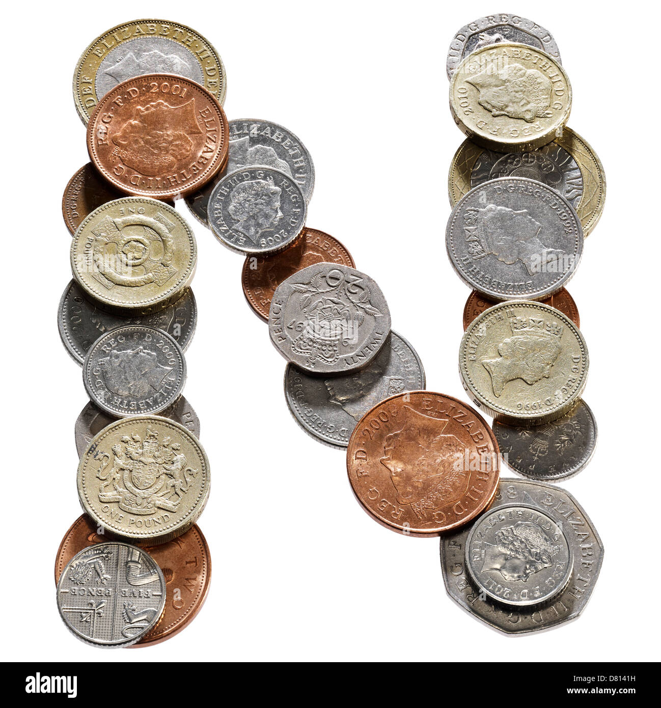 UK Coin font numbers letters words Stock Photo - Alamy