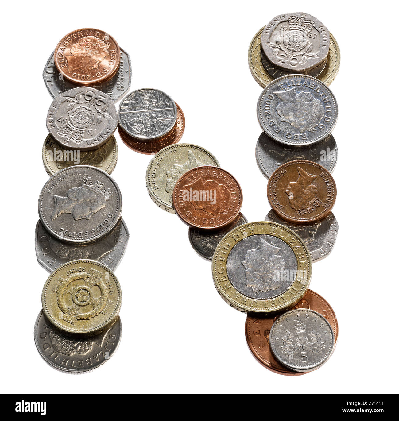 UK Coin font numbers letters words Stock Photo - Alamy