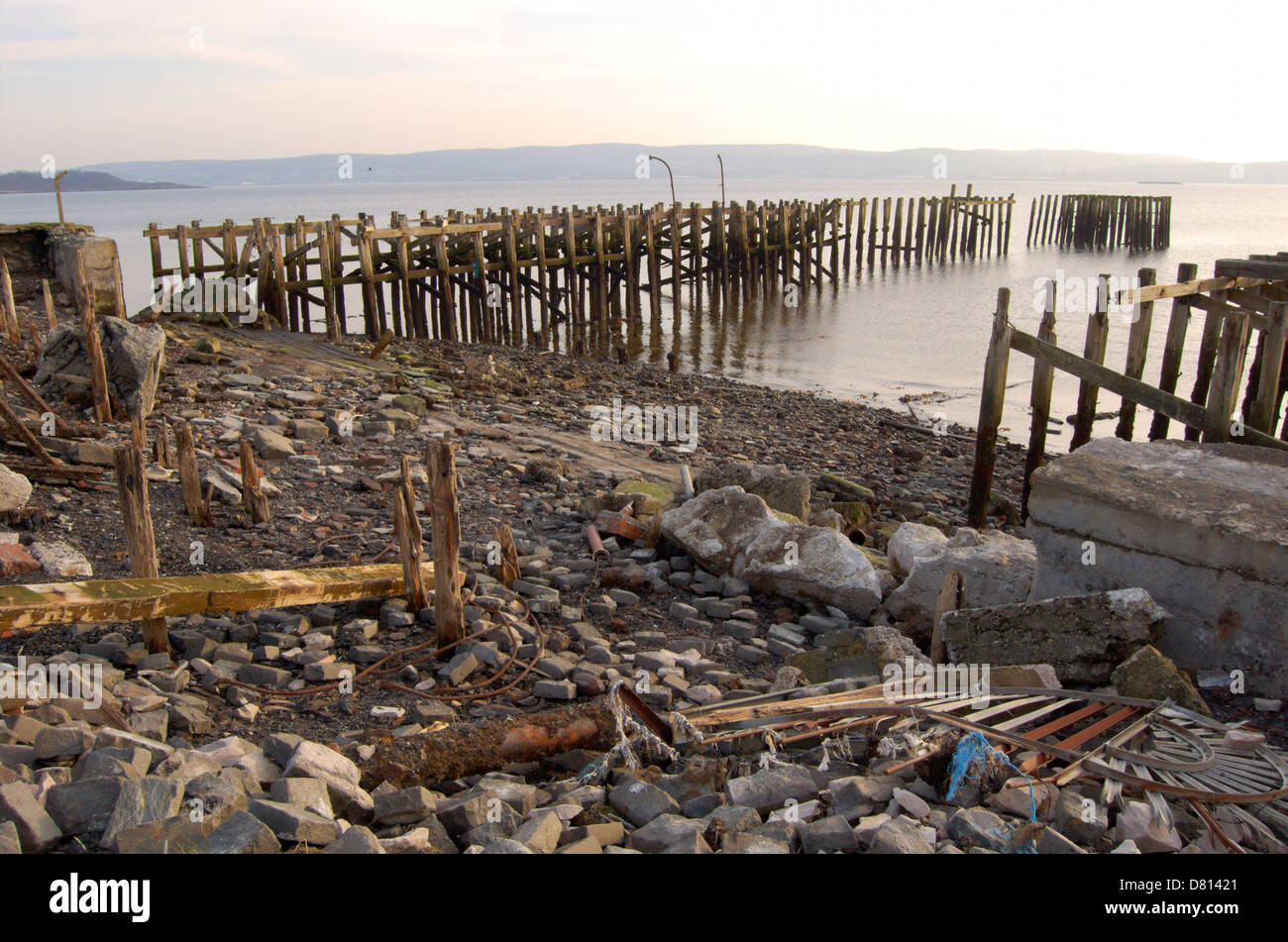 Derelict pier at Craigendoran on the Firth of Clyde, Scotland Stock ...