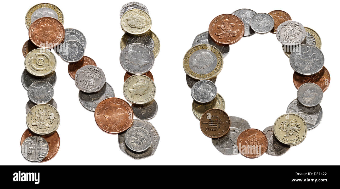 UK Coin font numbers letters words Stock Photo - Alamy