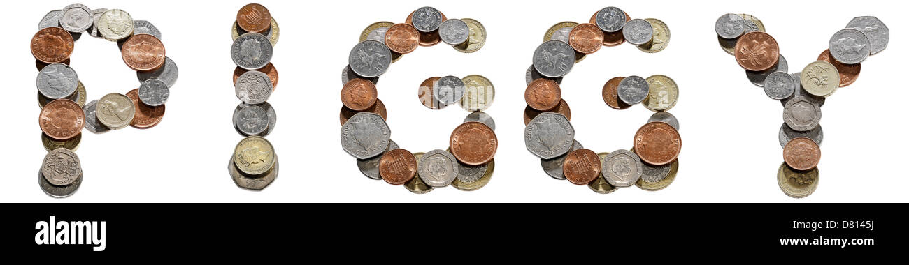 UK Coin font numbers letters words Stock Photo - Alamy