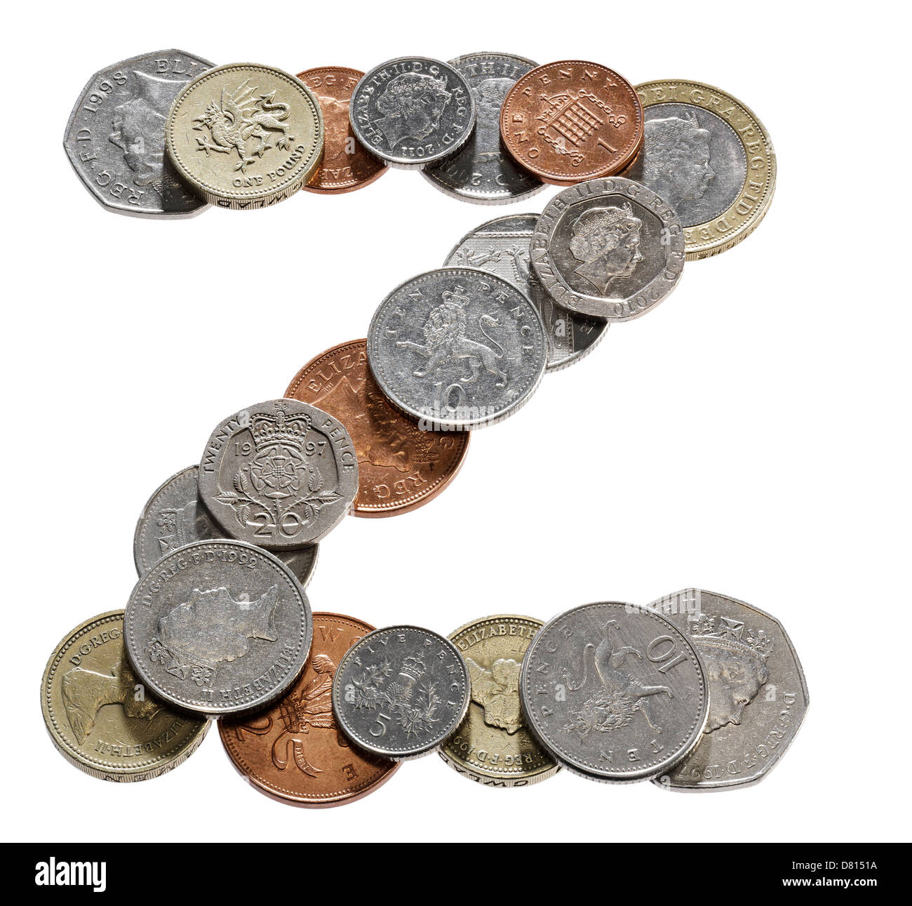 UK Coin font numbers letters words Stock Photo - Alamy