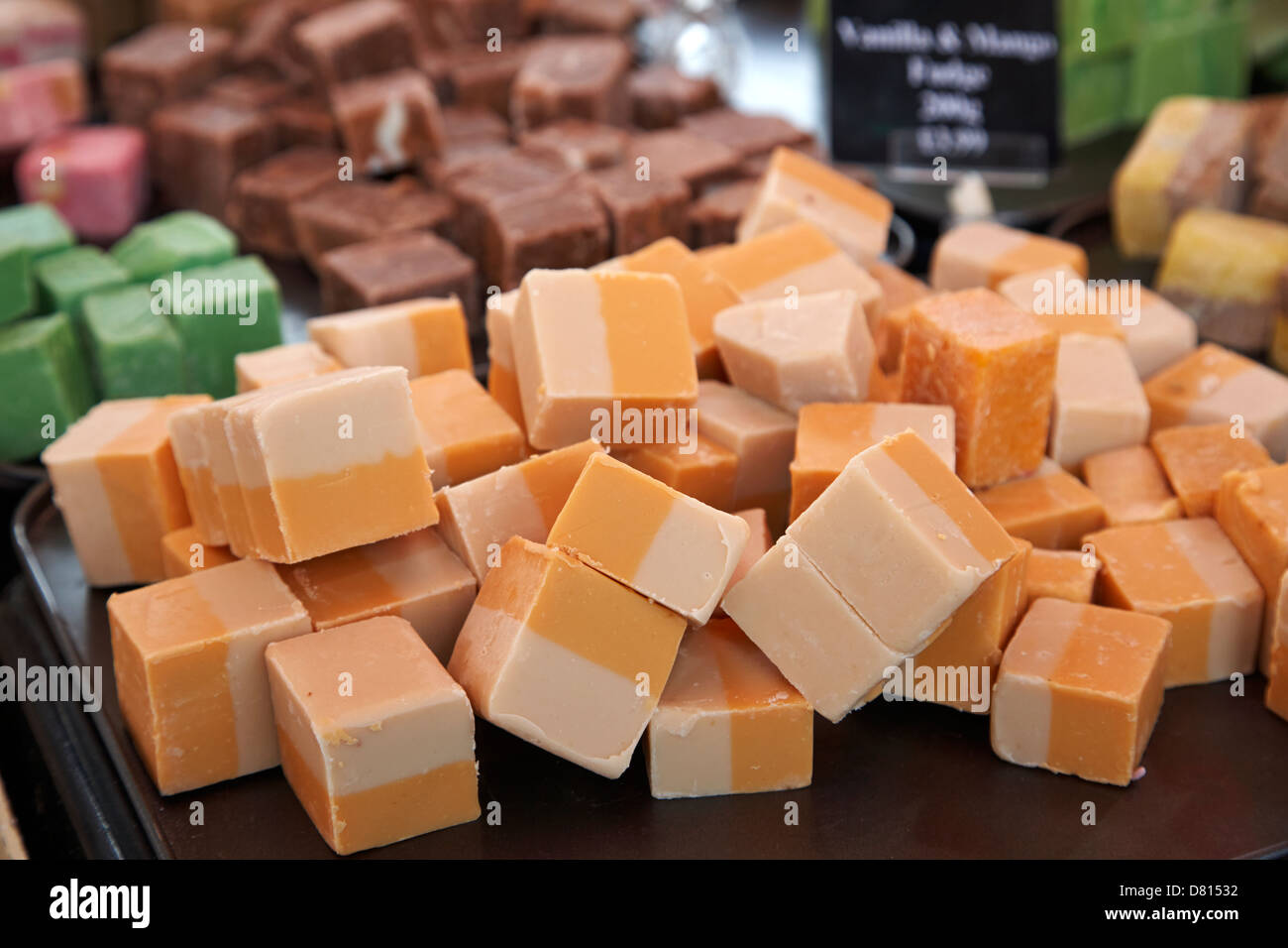 various flavours of modern fudge on a market stall Stock Photo - Alamy