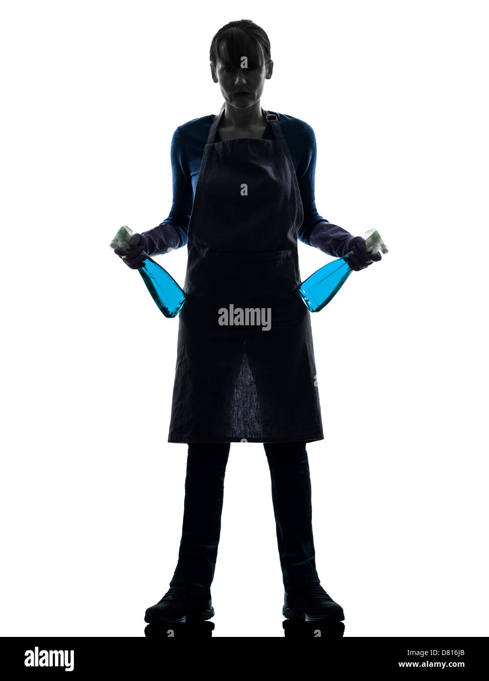 one woman maid window cleaning sprayer in silhouette studio isolated on ...