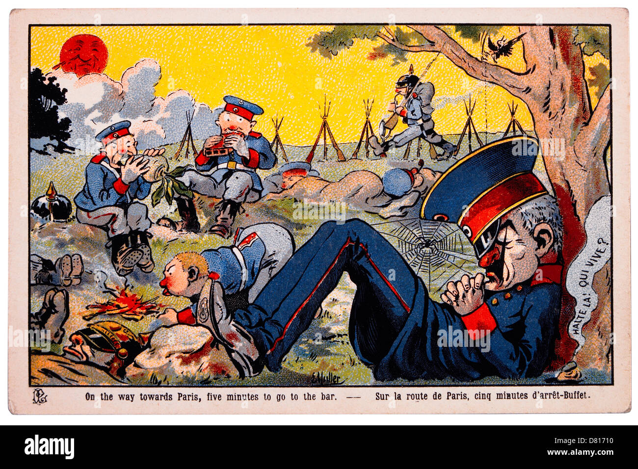 World War I French Satirical Card, On the way Towards Paris - Five ...