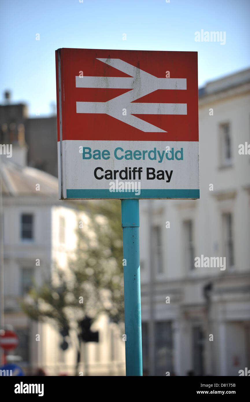 The sign at Cardiff Bay train station Stock Photo - Alamy
