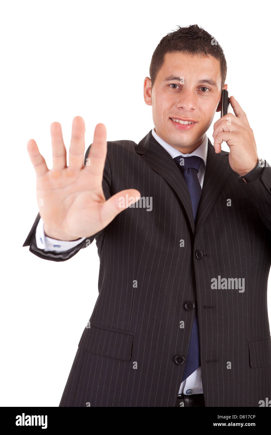 Business man making stop sign, isolated Stock Photo - Alamy