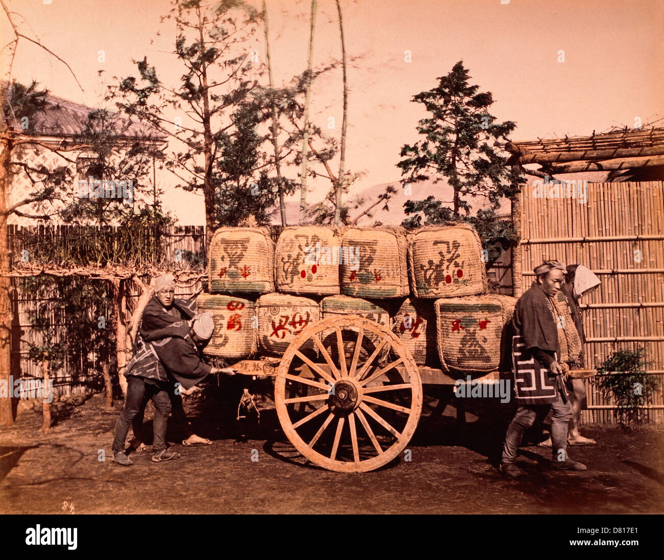 Men Pushing Cart Piled with Goods, Japan, Circa 1870 Stock Photo - Alamy