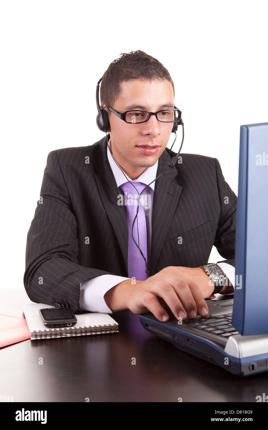 Young telephone operator at work Stock Photo - Alamy
