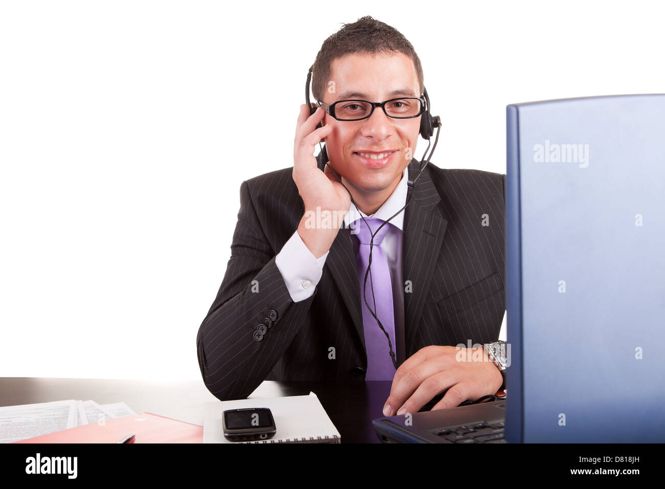 Young telephone operator at work Stock Photo - Alamy