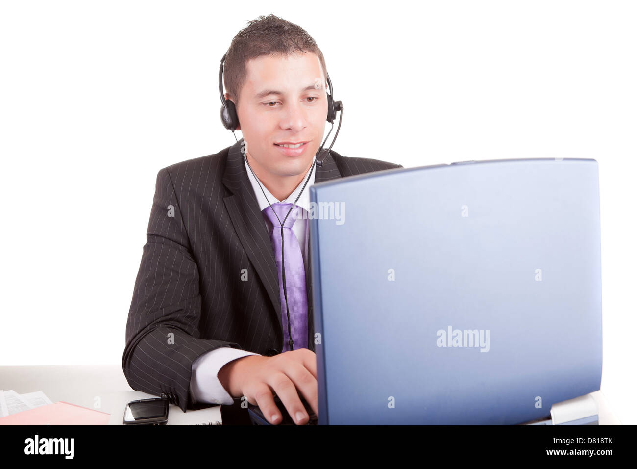 Young telephone operator at work Stock Photo - Alamy