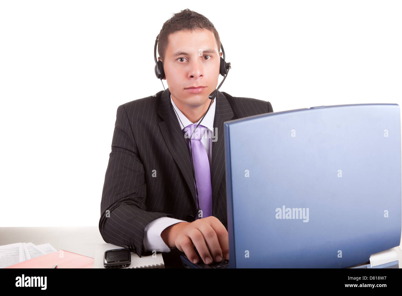 Young telephone operator at work Stock Photo - Alamy