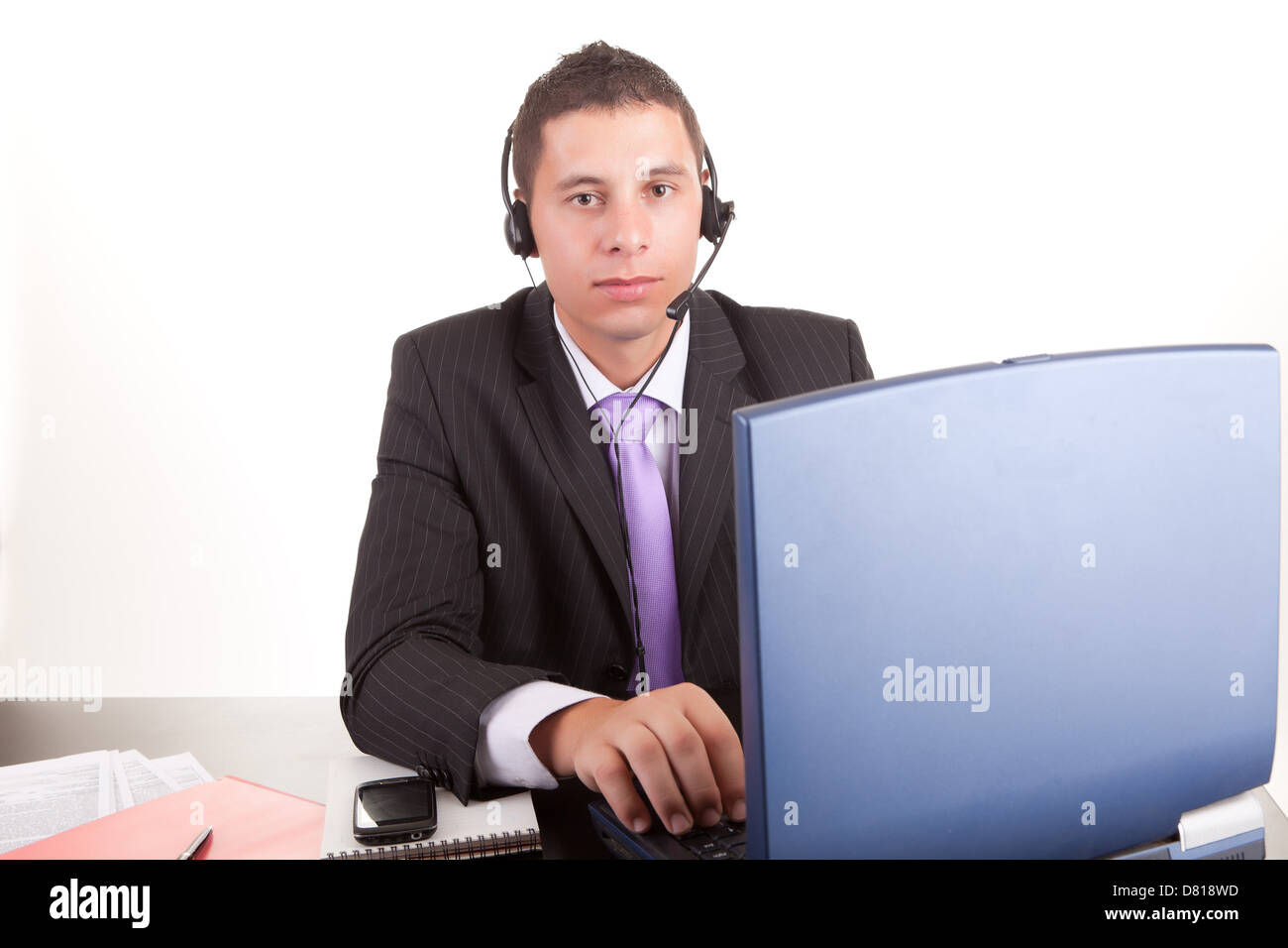 Young telephone operator at work Stock Photo - Alamy