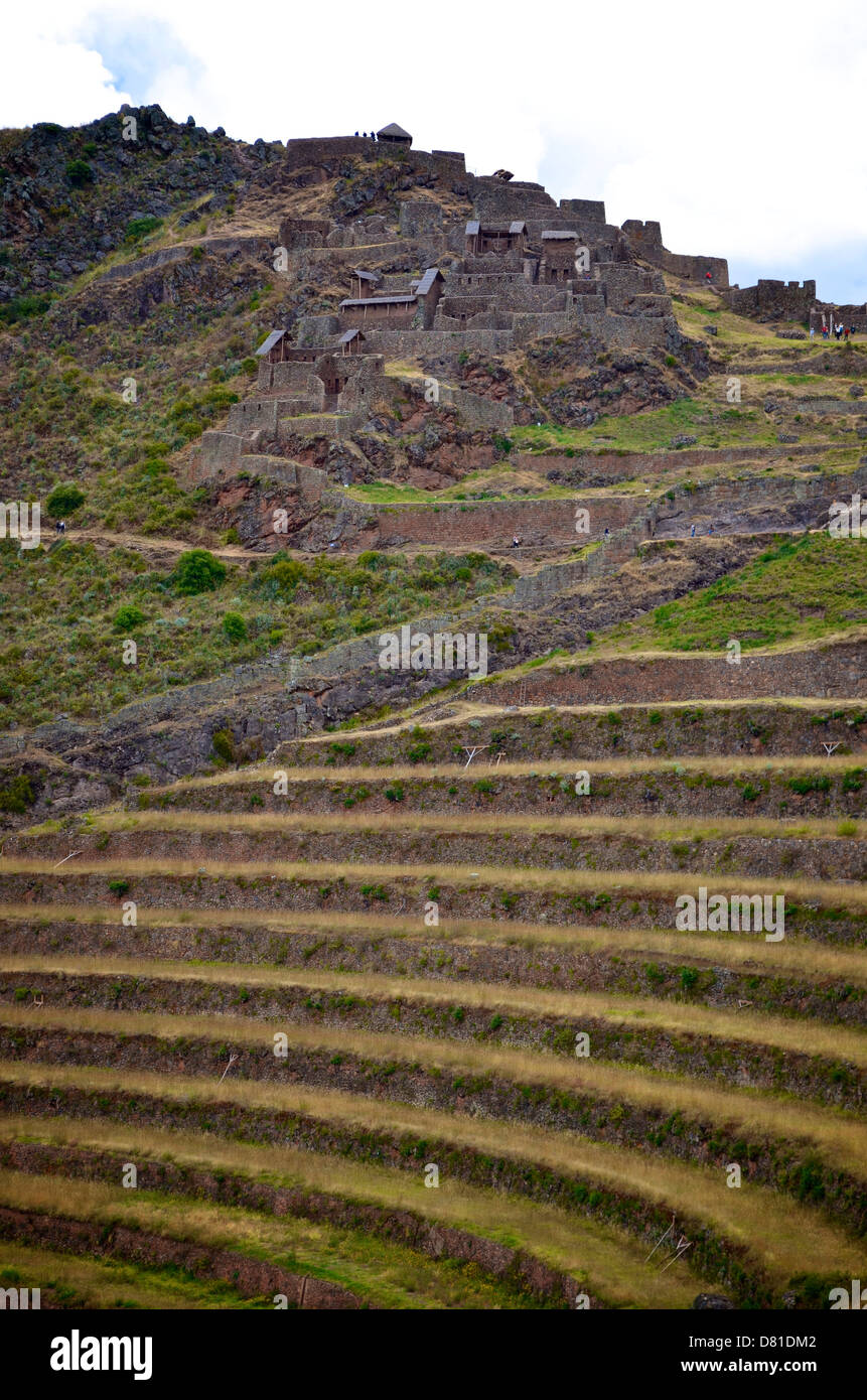 Inca Stone terraces at the Pisaq archaeological site, near Cuzco, Peru ...