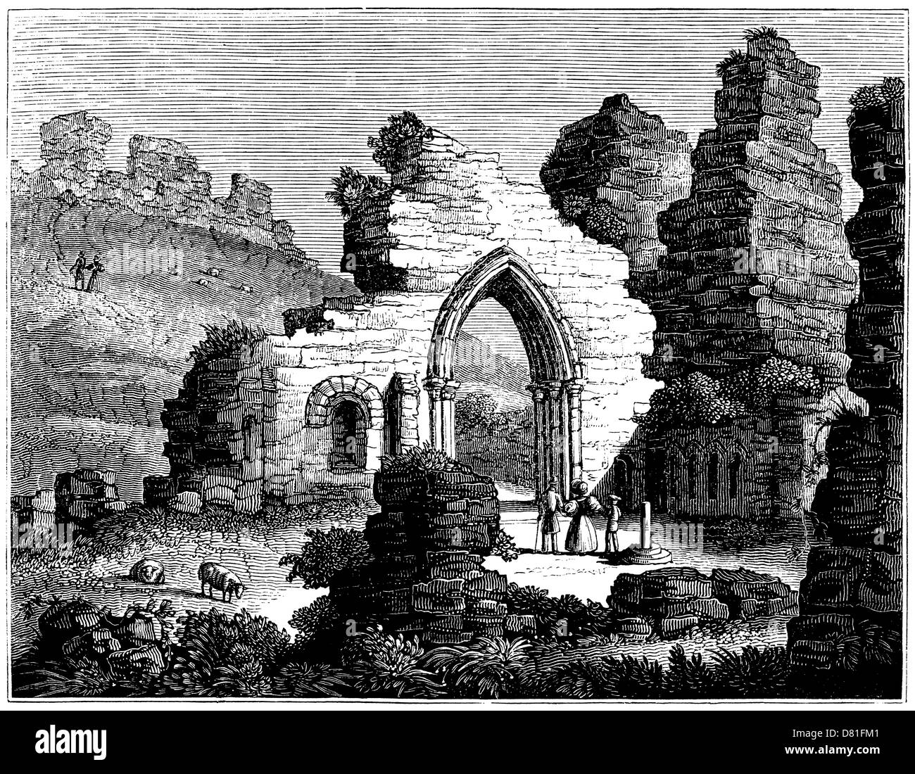 Ruins of St. Mary's Chapel, Hastings Cliff Castle, drawn in c. 1840 ...