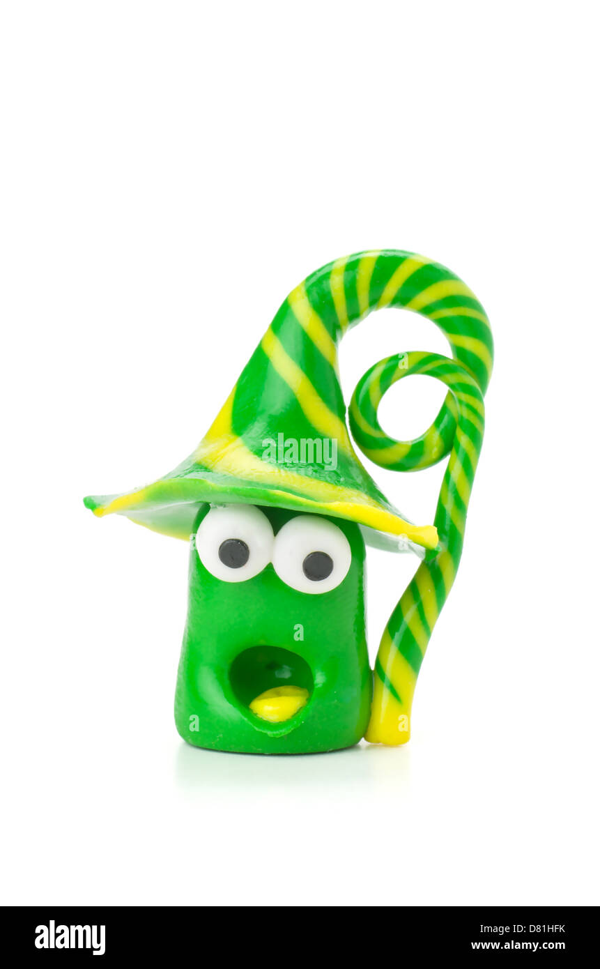 Handmade modeling clay figure with green and yellow stripes Stock Photo ...