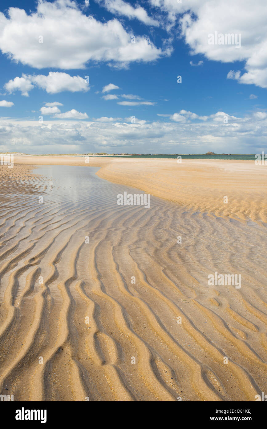 Ripples in the sand on the beach at Ross Sands pointing to Lindisfarne ...