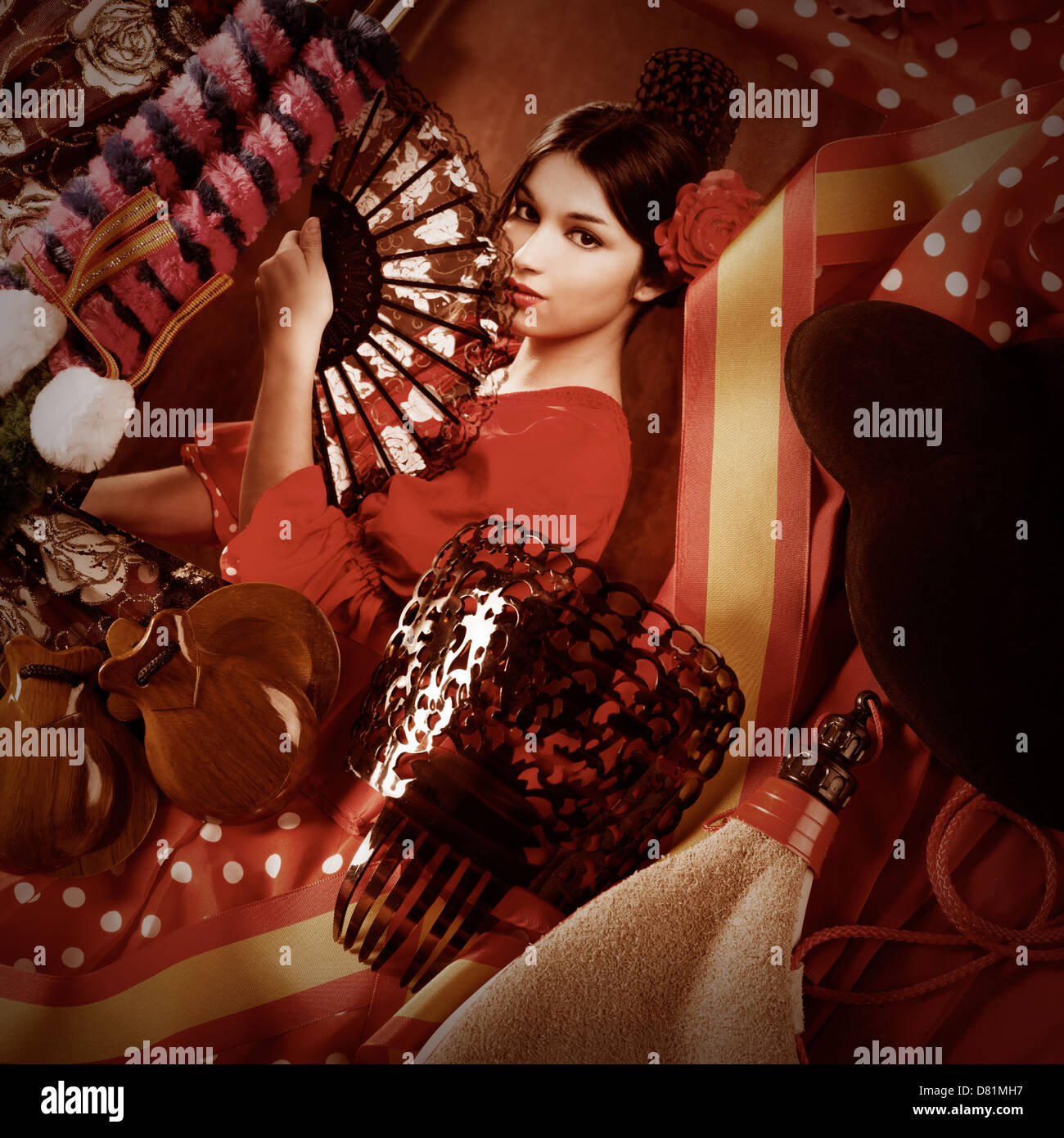 Beautiful spanish flamenco dancer castanets hi-res stock photography ...