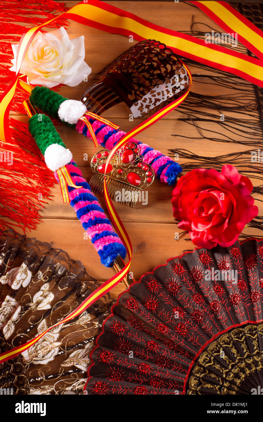 Espana typical from Spain with flag rose fan bullfighter and flamenco ...