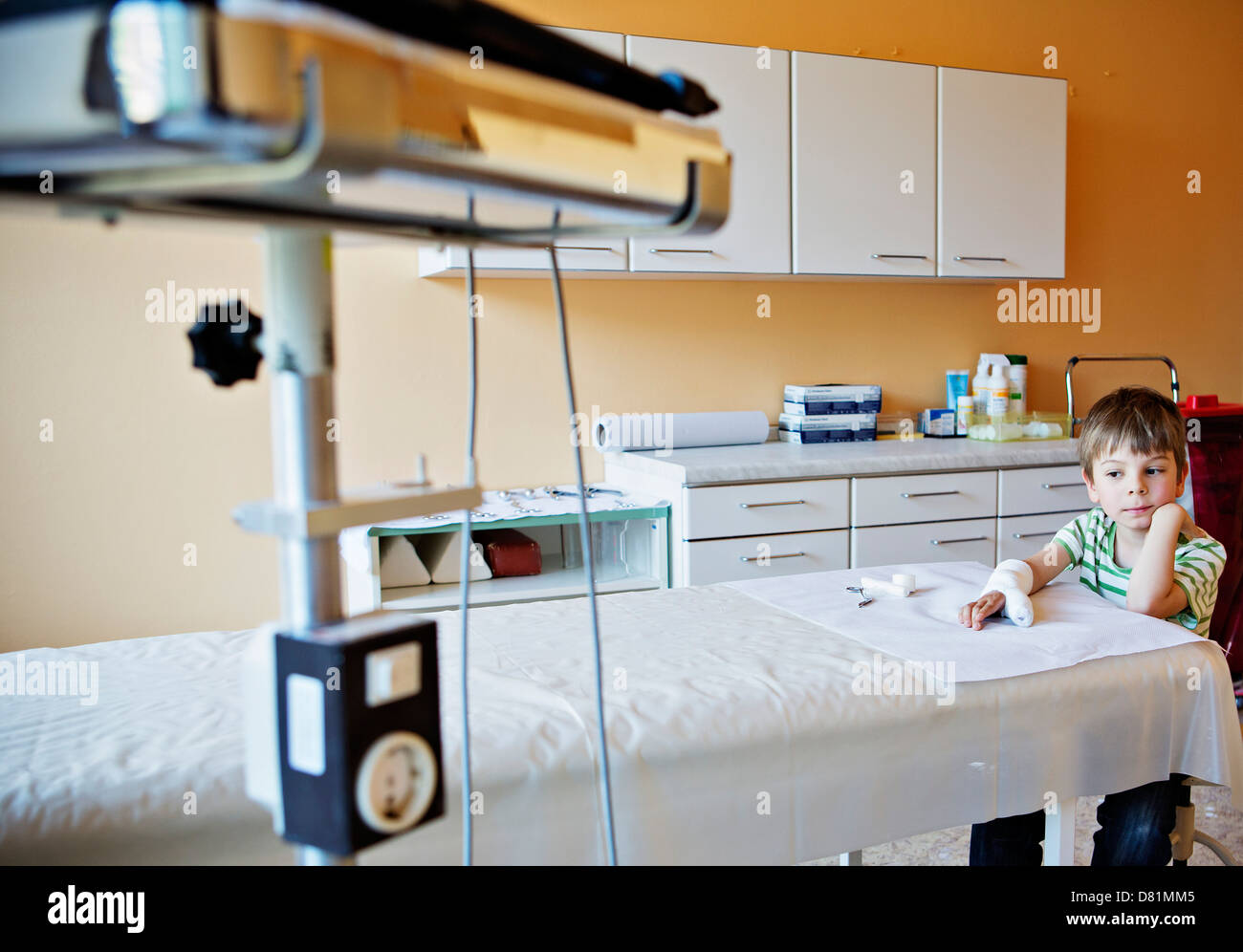 child kid boy accident injury broken bone arm hand plaster treatment ...