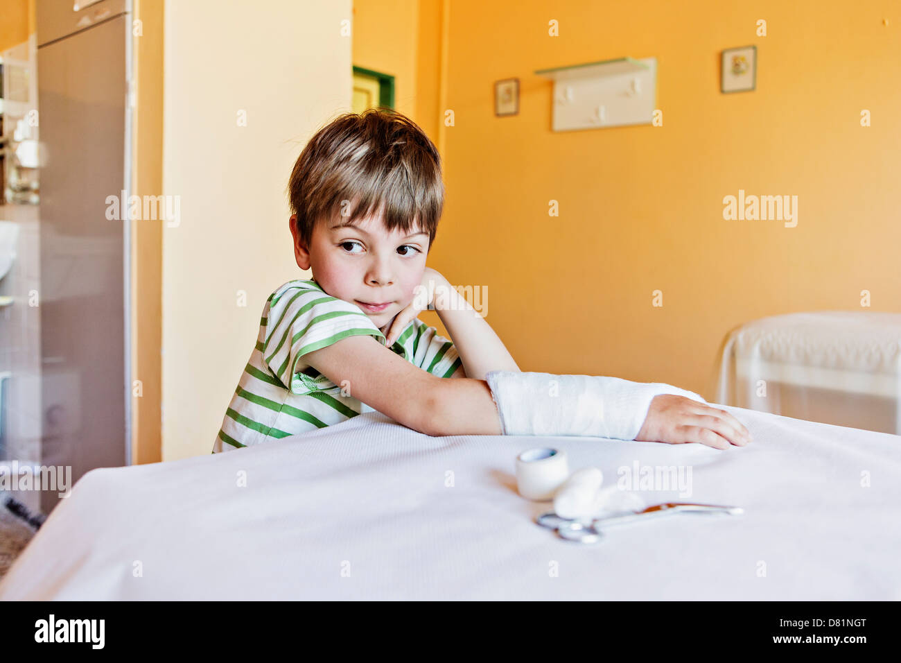 child kid boy accident injury broken bone arm hand plaster treatment ...