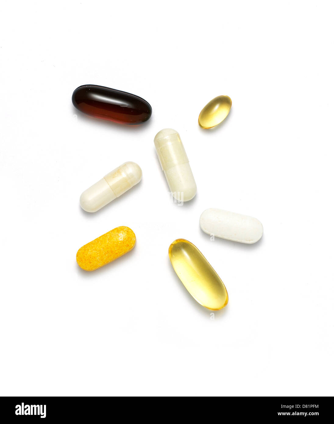 Assortment of pills cut out white background Stock Photo - Alamy