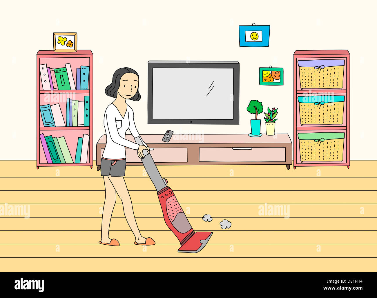 An illustration showing a woman vacuuming Stock Photo - Alamy