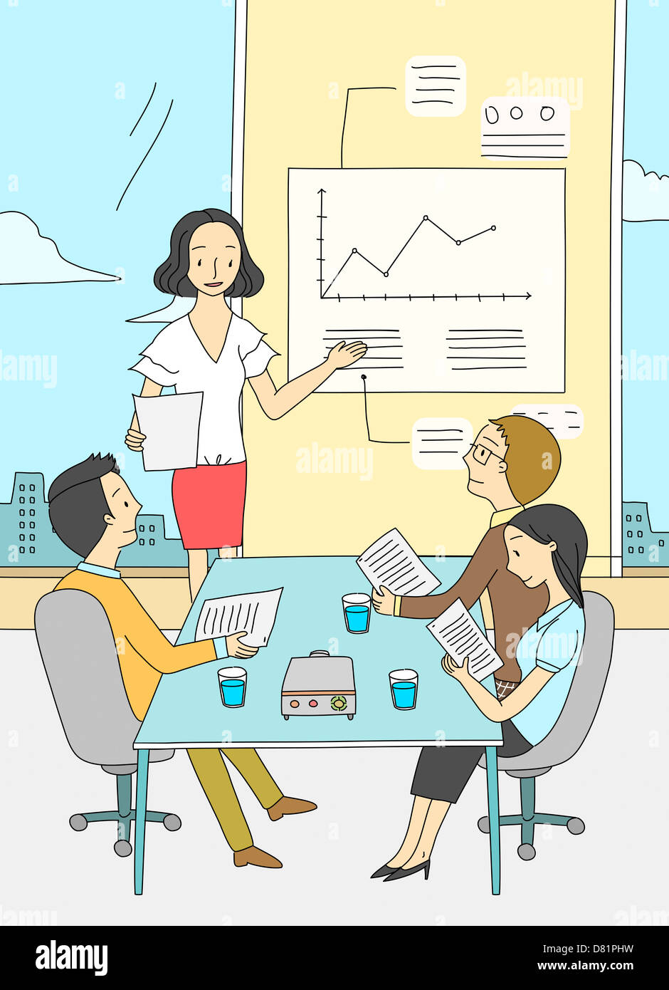 An illustration showing a woman giving a presentation at work Stock ...