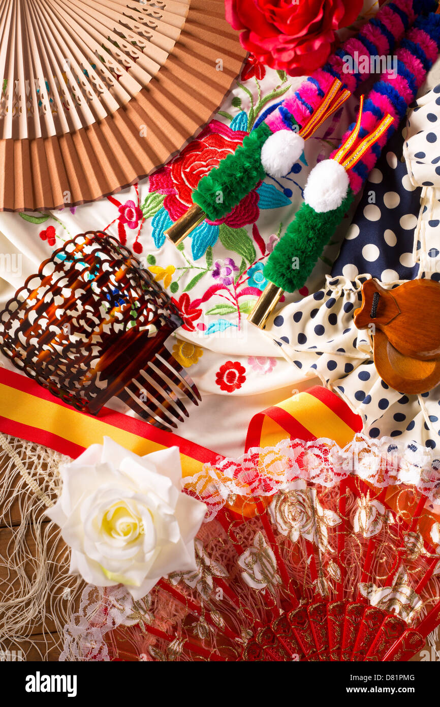 Espana typical from Spain with castanets rose fan comb bullfighter and ...